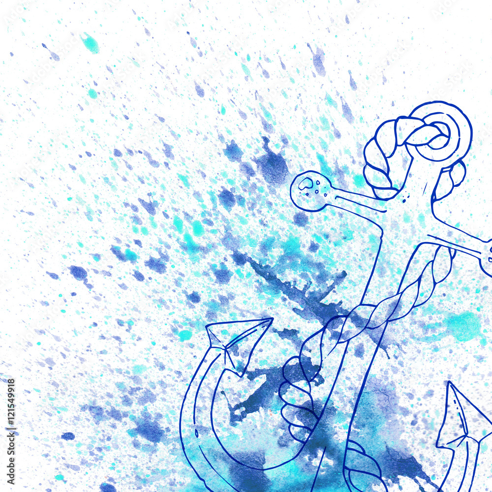 Watercolor abstract background in marine style. Drawing the line on the ...
