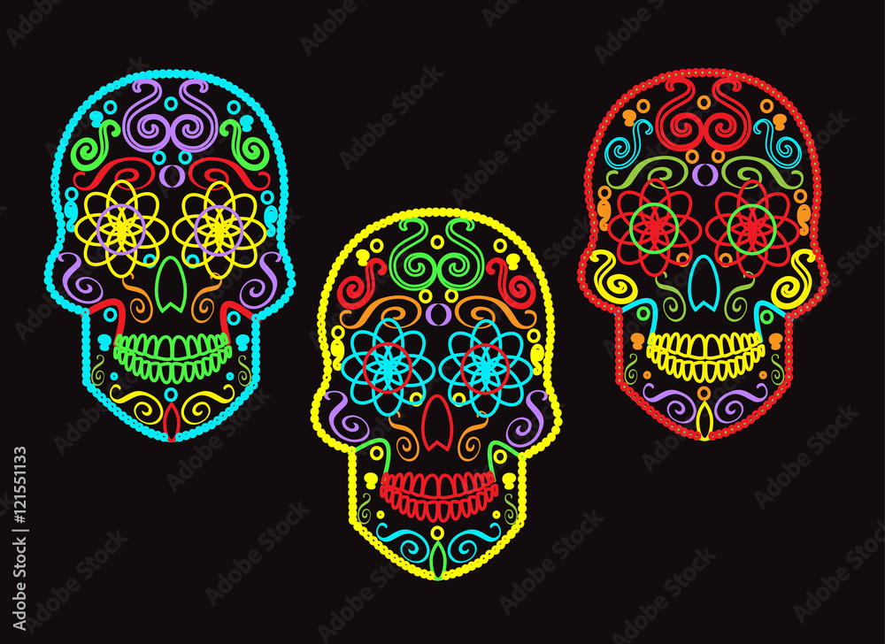 Skull vector background for fashion design, patterns, tattoos neon ...