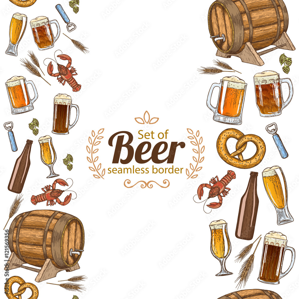 Vertical seamless borders of colorful beer icons. Vector stock ...