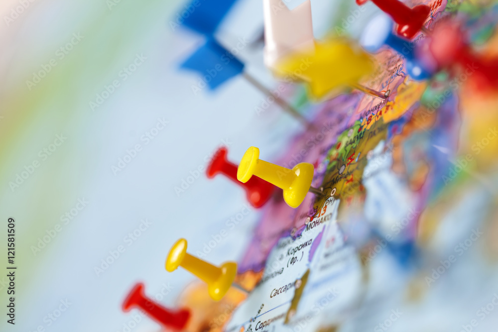 world map country flags marked pin city pinpoint Stock Photo | Adobe Stock