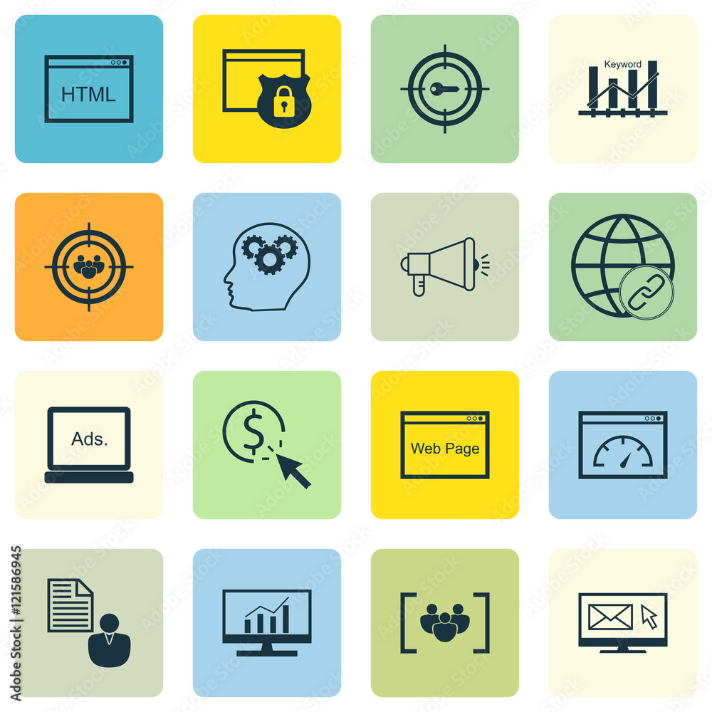 Set Of SEO, Marketing And Advertising Icons On Focus Group, Target ...