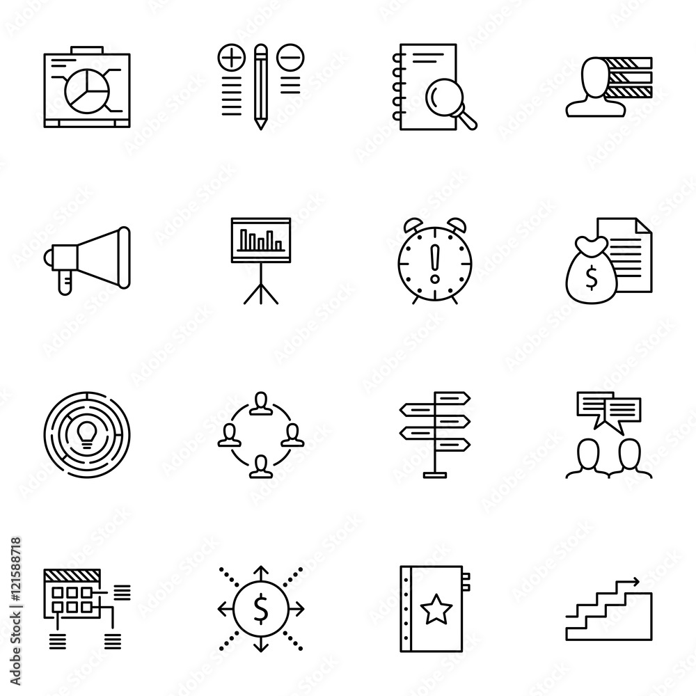 Set Of Project Management Icons On Team Meeting, Personality ...