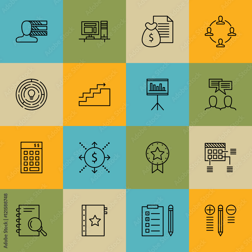 Set Of Project Management Icons On Team Meeting, Quality Management ...