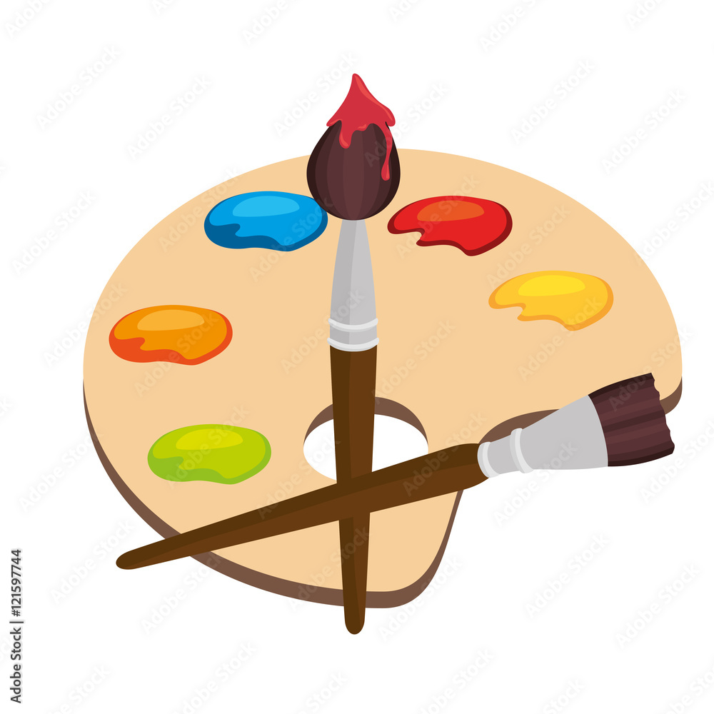 cartoon pallette paint color brush isolated graphic vector illustration ...