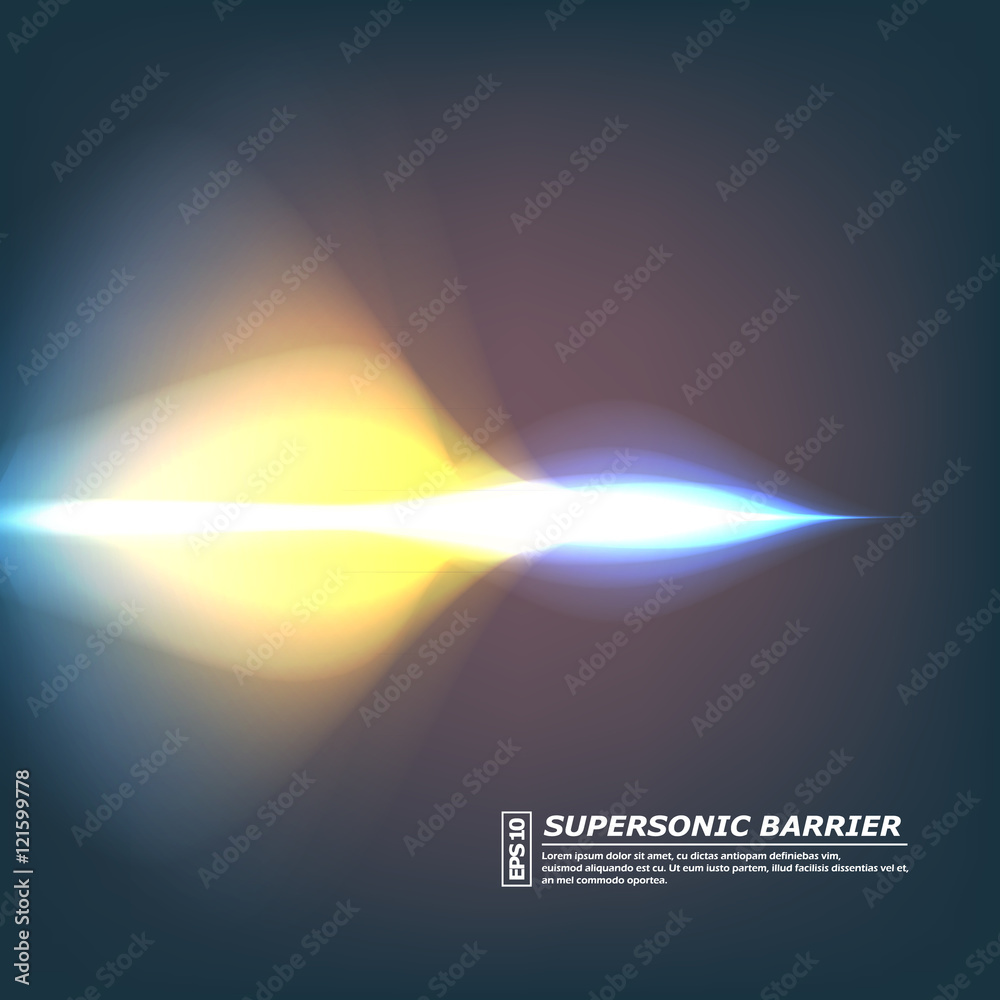 Abstract composition, supersonic barrier icon, shiny comet flare ...