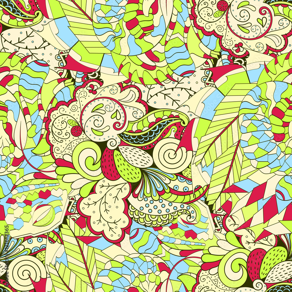 Tracery seamless calming pattern. Mehndi design. Ethnic colorful doodle ...