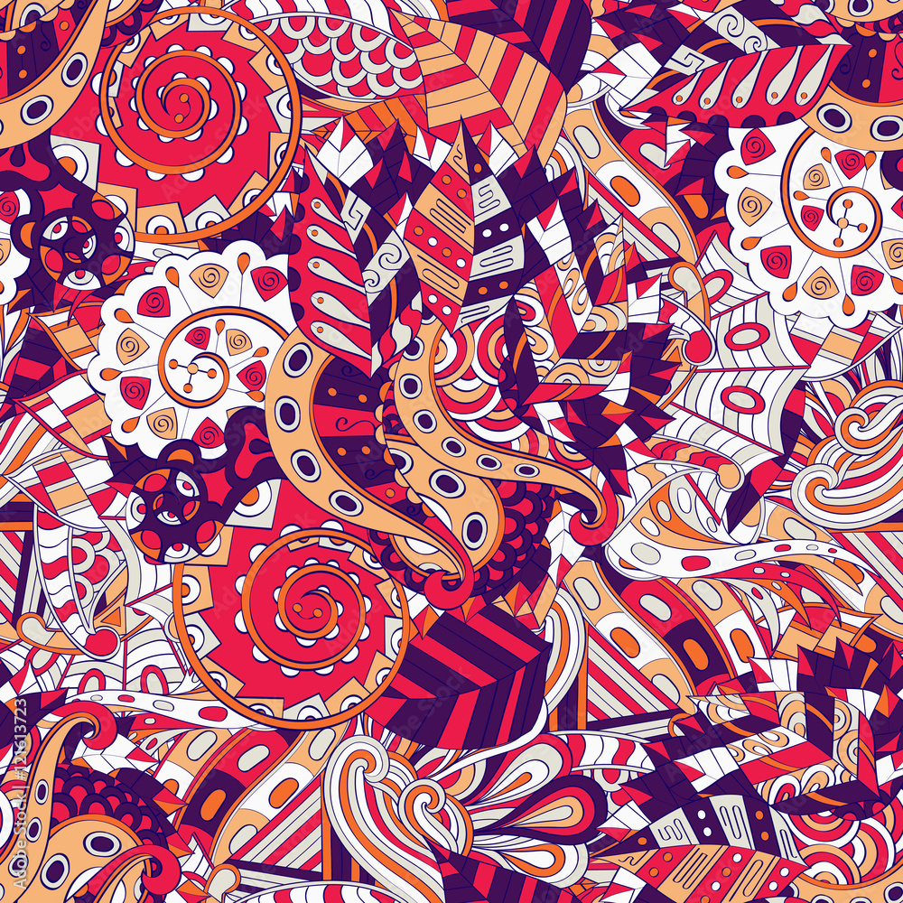 Tracery seamless calming pattern. Mehndi design. Ethnic colorful doodle ...