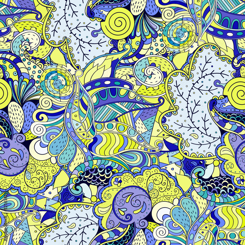 Tracery seamless calming pattern. Mehndi design. Ethnic colorful doodle ...