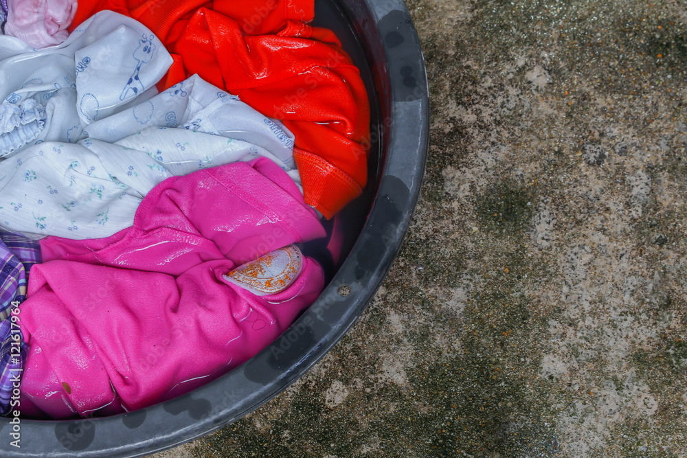 Soak dirty clothes in the basin black for wash Thailand style ancient ...