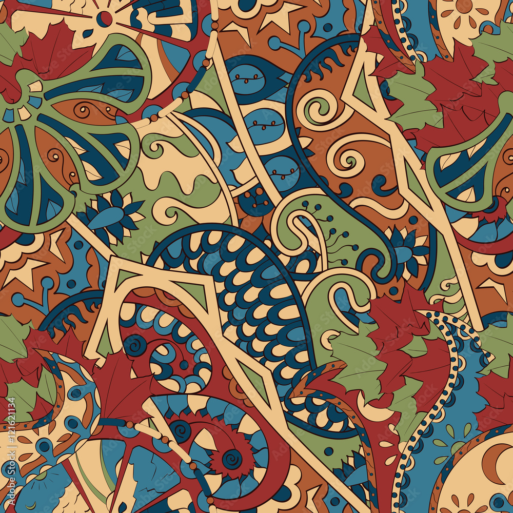 Tracery seamless calming pattern. Mehndi design. Ethnic colorful doodle ...