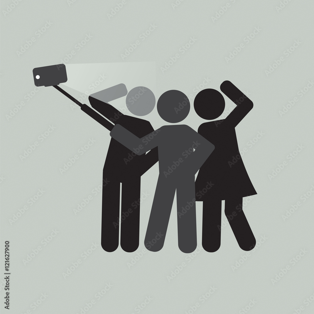 Groupfie Symbol, A Group Selfie Using Monopod Vector Illustration Stock ...
