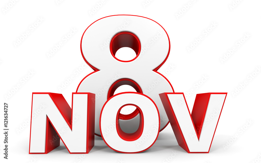 November 8. 3d text on white background. Stock Illustration | Adobe Stock
