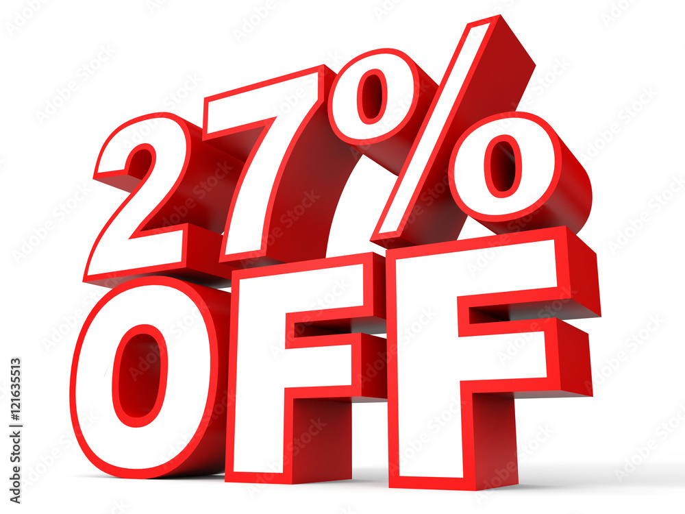 Discount 27 percent off. 3D illustration on white background. Stock ...