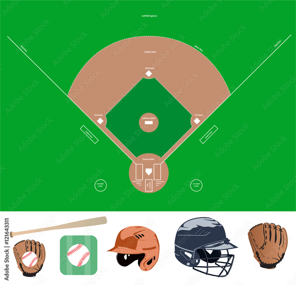 baseball field and stuff icons Stock Vector | Adobe Stock