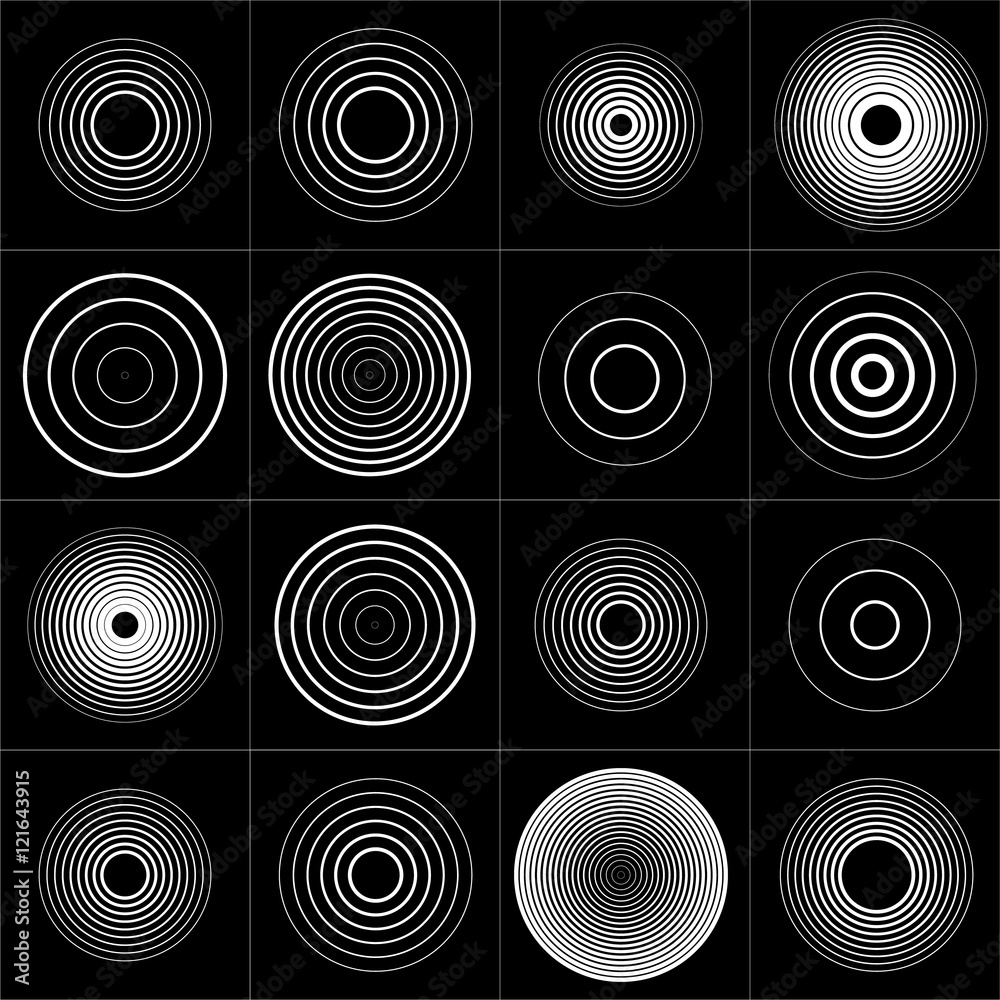 Radar screen concentric circle element set. Sound wave. Circle spin ...