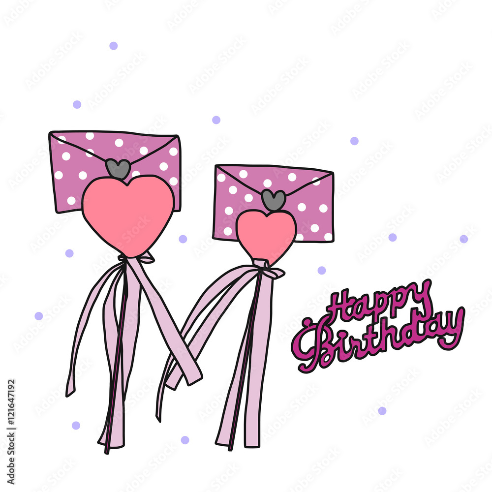 Happy birthday and love letter cartoon illustration Stock Vector ...
