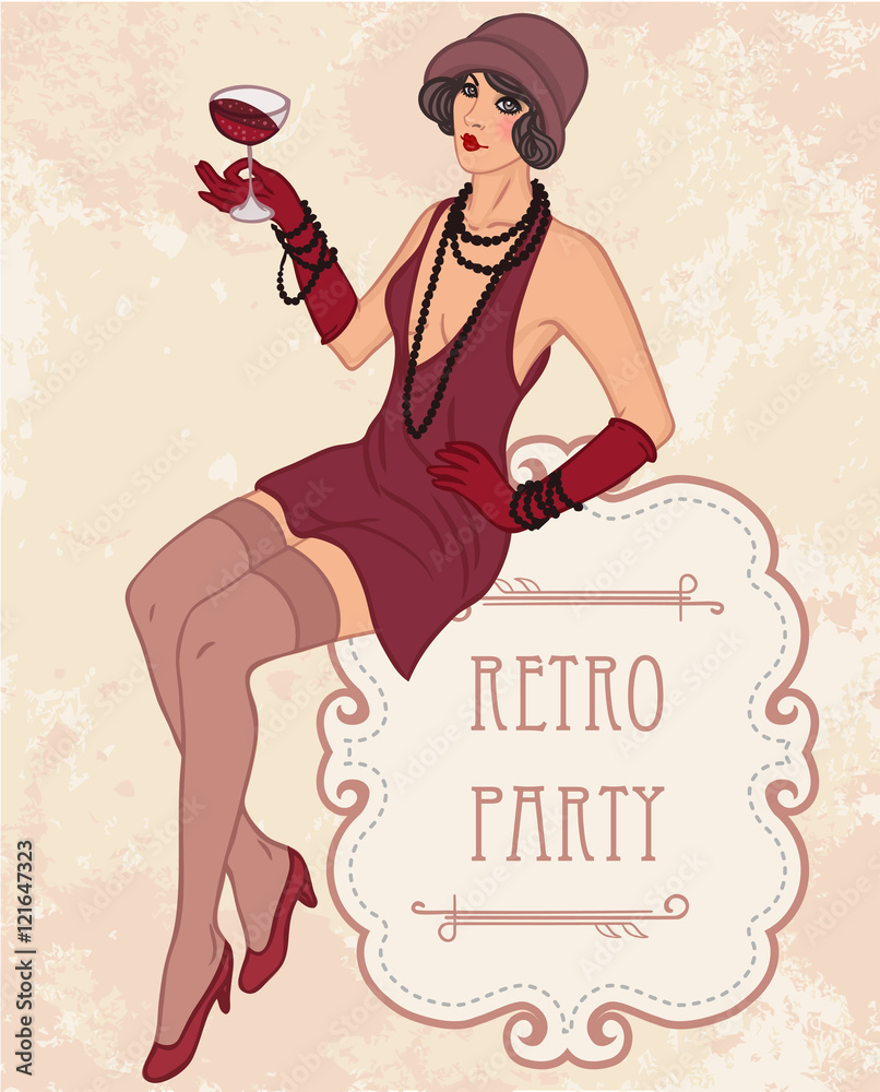 Flapper girl: Retro party invitation design template Stock Vector ...