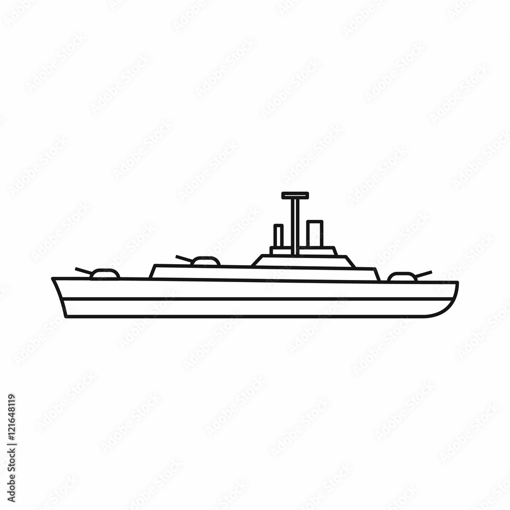 Military navy ship icon in outline style on a white background Stock ...