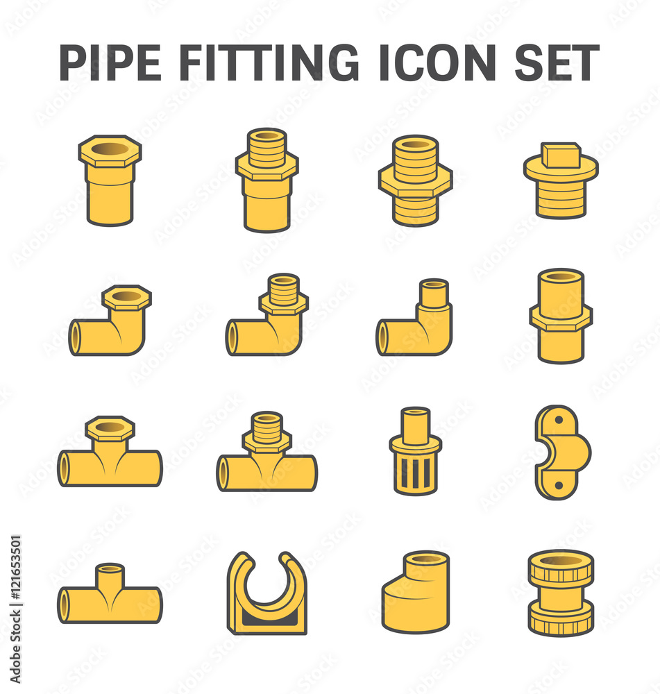 PVC or plastic pipe fitting vector icon. Include straight, nipple ...