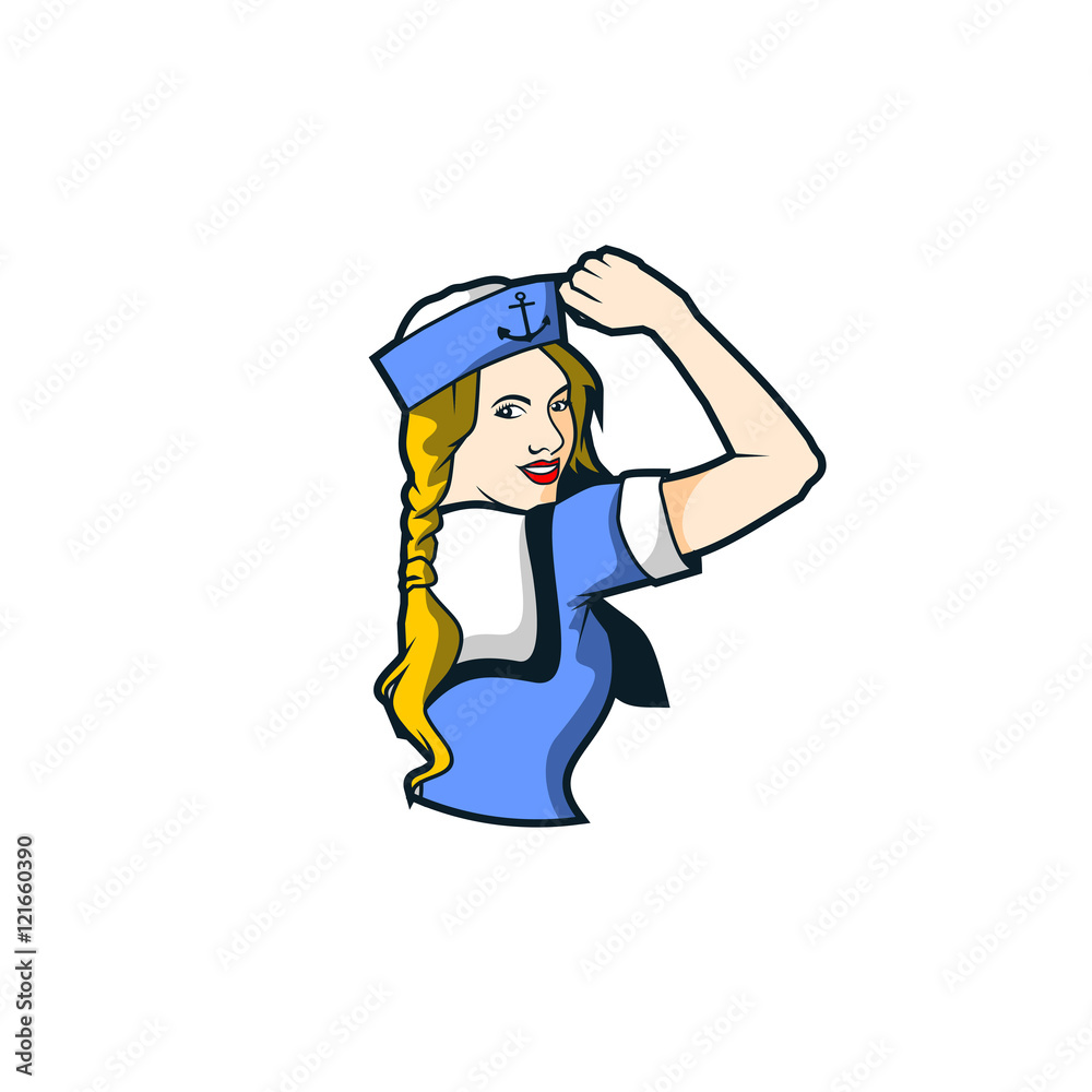 Sailor Girl Ship Crew Character Illustration Logo Vector Image Stock ...