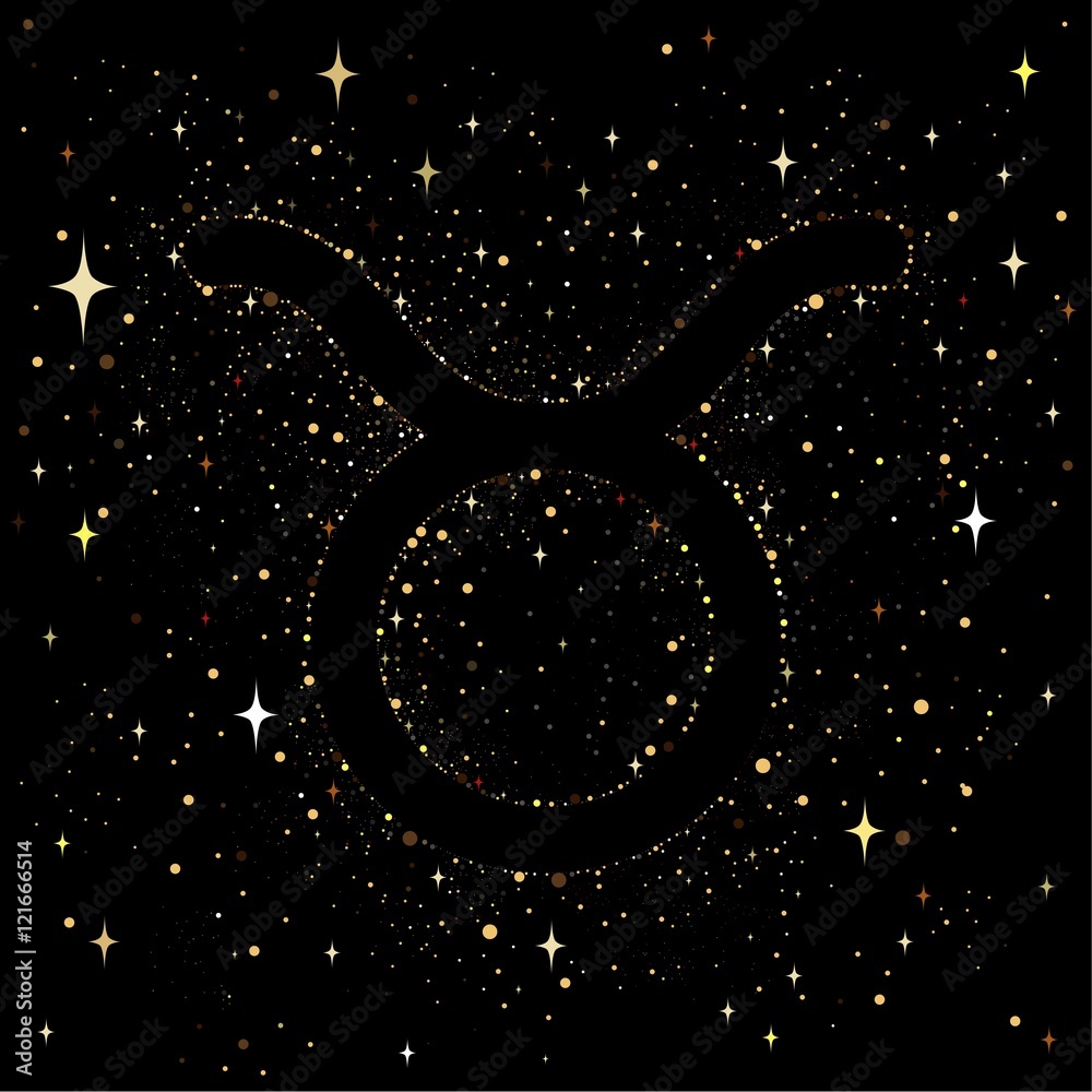 Starry sky with an image of the zodiac sign Taurus with colorful stars ...