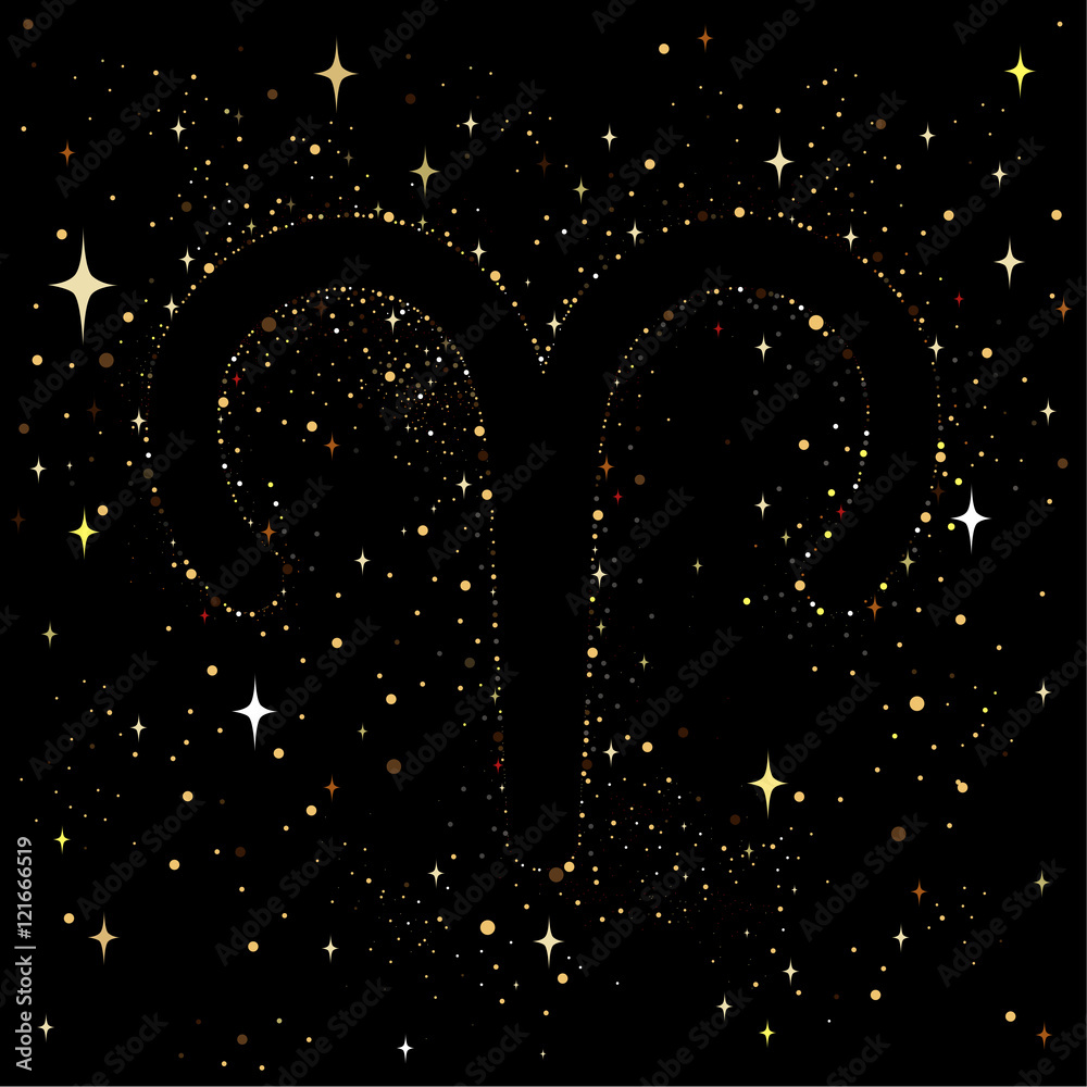 Starry sky with an image of the zodiac sign Aries with colorful stars ...