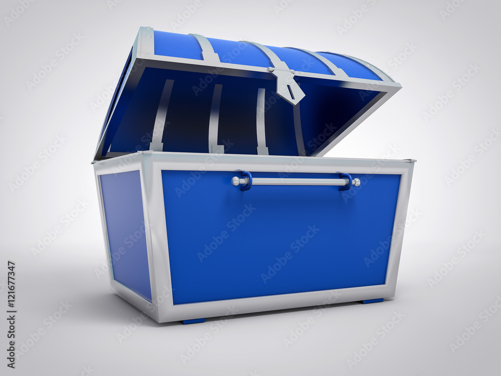 3D Isolated Blue Treasure Chest. Gold Pirate Abundance Concept. Stock ...