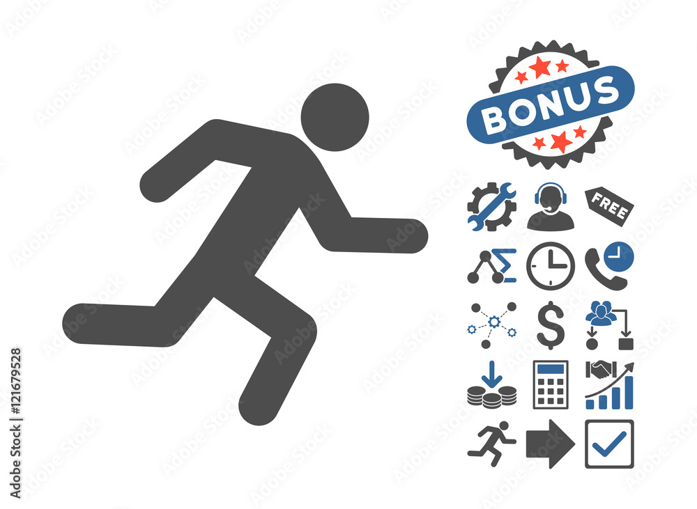 Running Man pictograph with bonus icon set. Vector illustration style ...