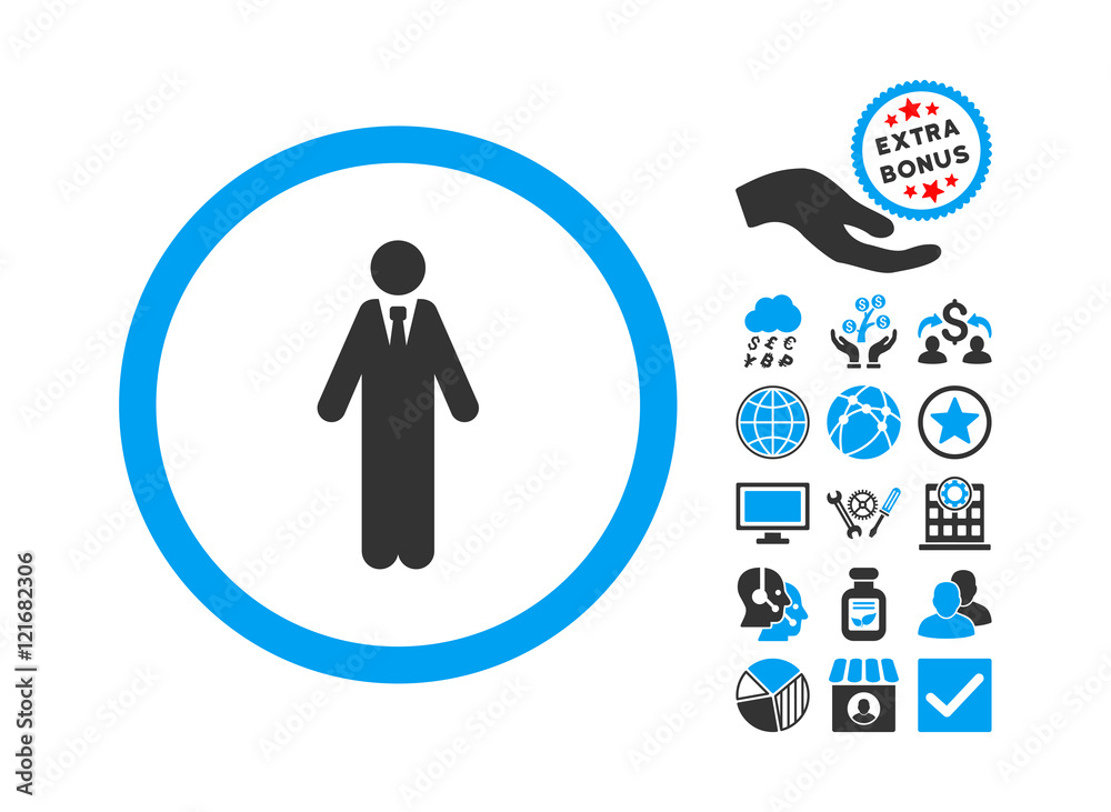 Clerk icon with bonus pictogram. Vector illustration style is flat ...