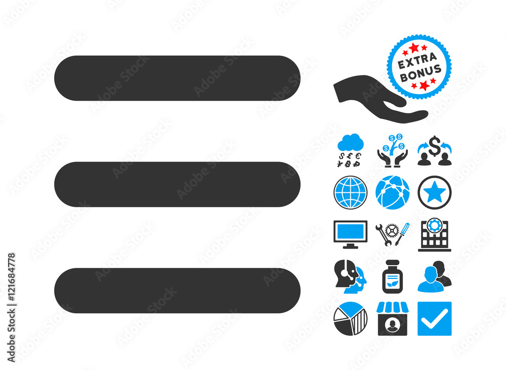 Menu Items pictograph with bonus clip art. Vector illustration style is ...