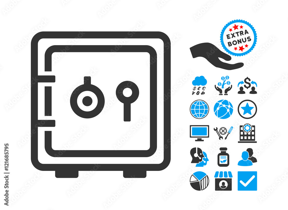 Safe icon with bonus images. Vector illustration style is flat iconic ...