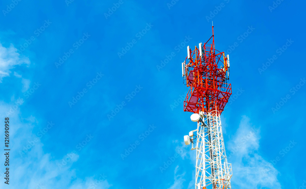 Communication Tower on blue sky background Stock Photo | Adobe Stock