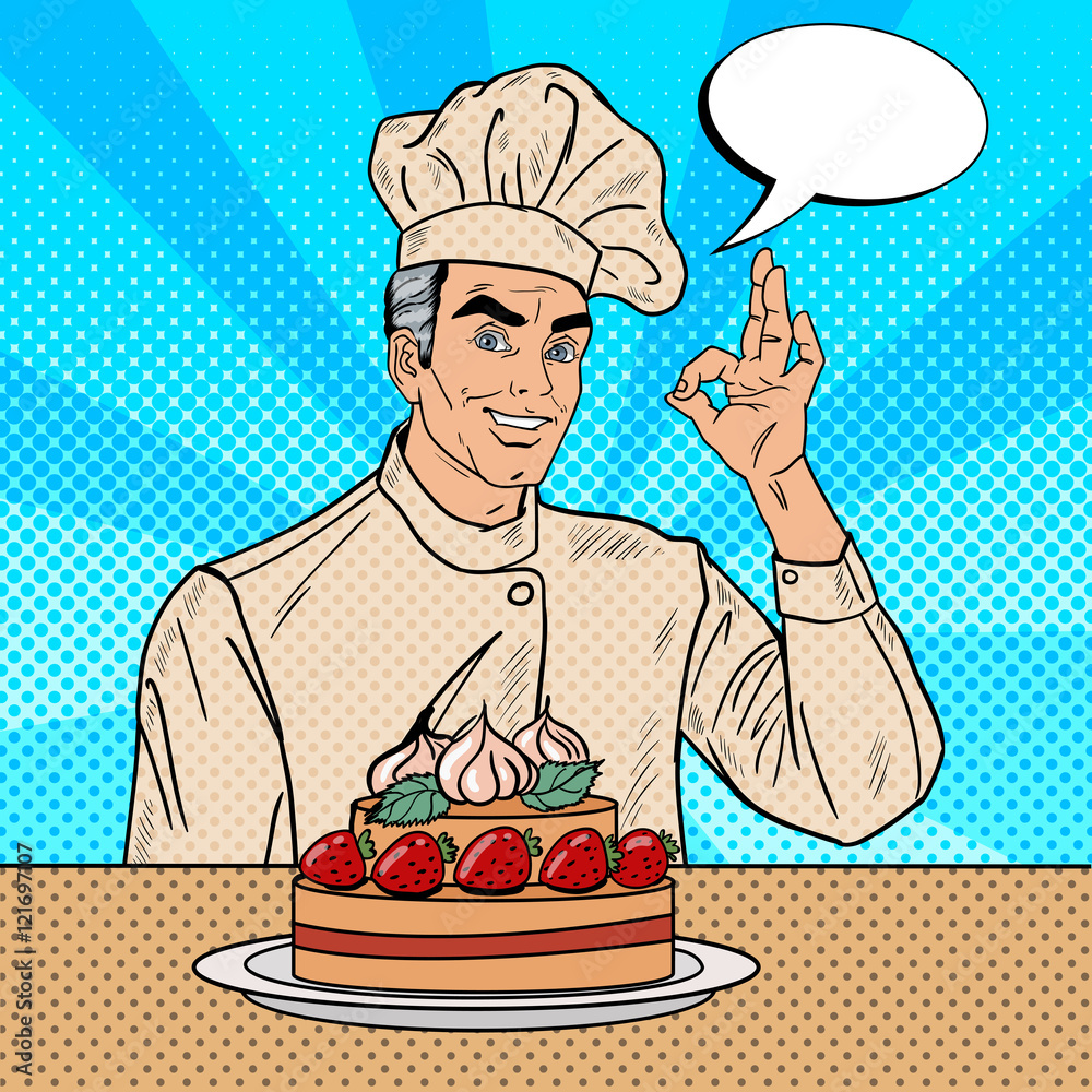 Professional Chef Cook Gesturing OK. Pop Art Vector illustration Stock ...