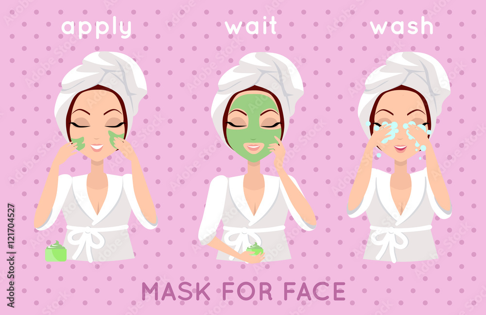 Mask for Face. Girl Applying a Face Scrub Stock-Vektorgrafik | Adobe Stock