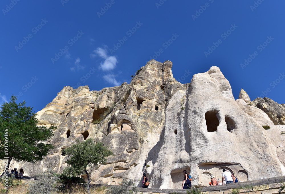 Goreme located among the "fairy chimney" rock formations, is a town in ...