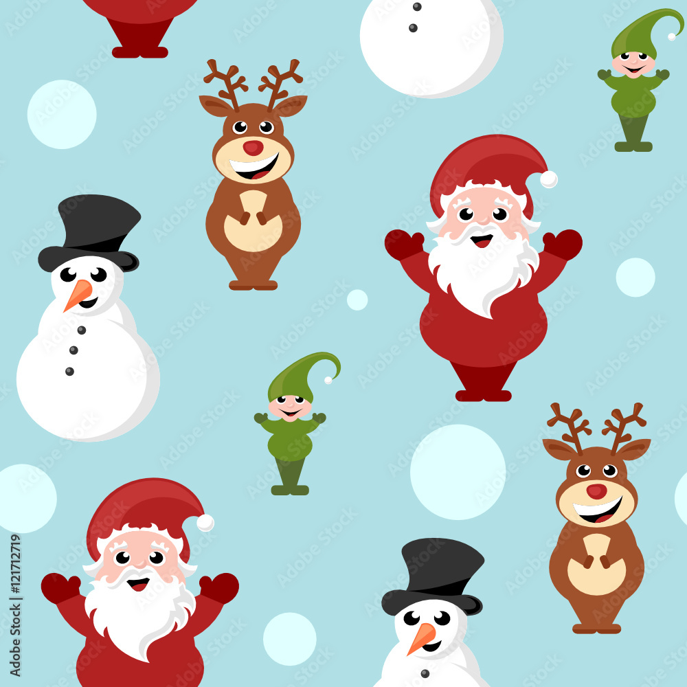 repeating background with Christmas cartoon characters Stock Vector ...