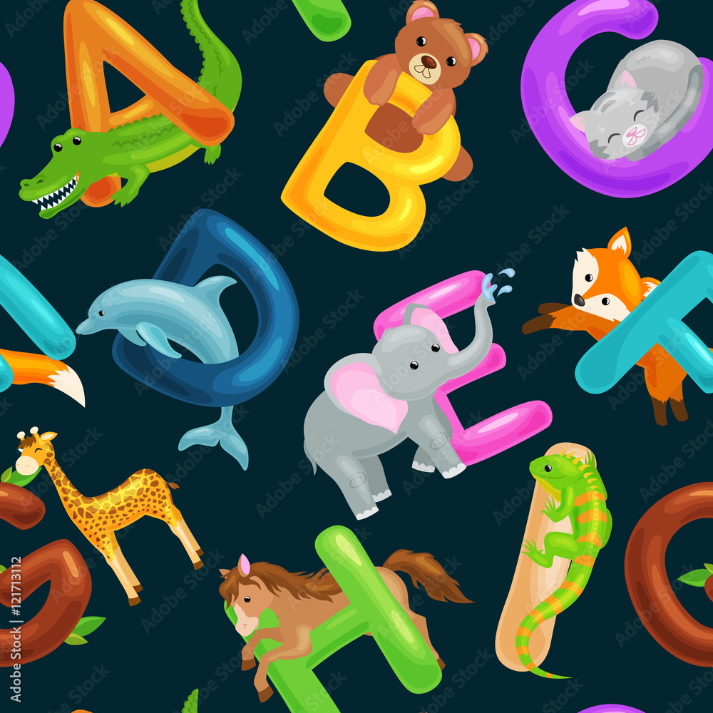seamless animals alphabet pattern for kids abc education in preschool ...