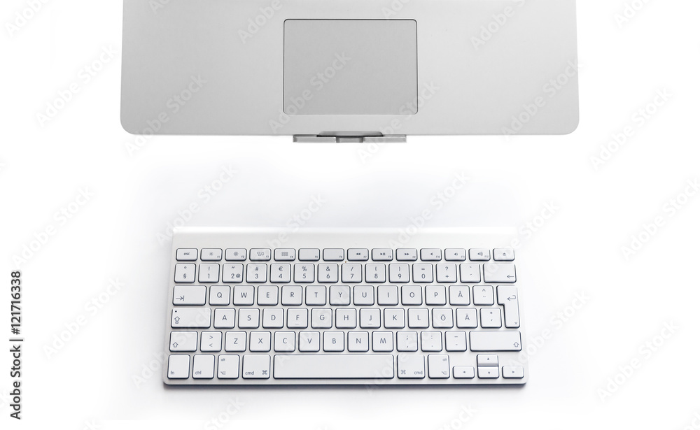 Top view of silver laptop touchpad with stand-alone keyboard Stock ...