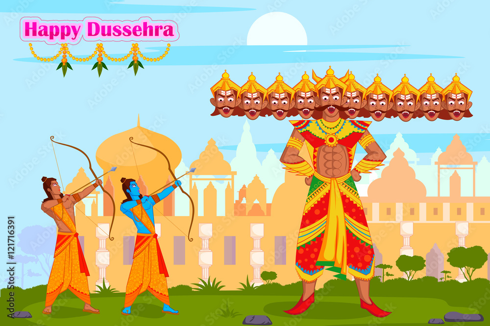Rama killing Ravana during Dussehra Stock Vector | Adobe Stock