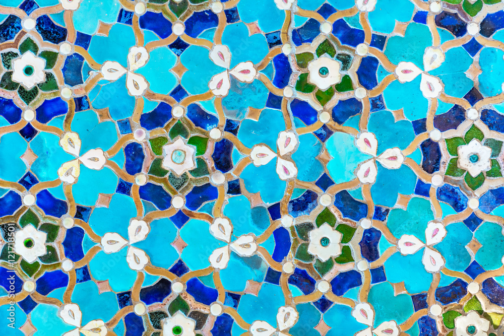 An oriental mosaic pattern on a mosque in St. Petersburg, Russia Stock ...