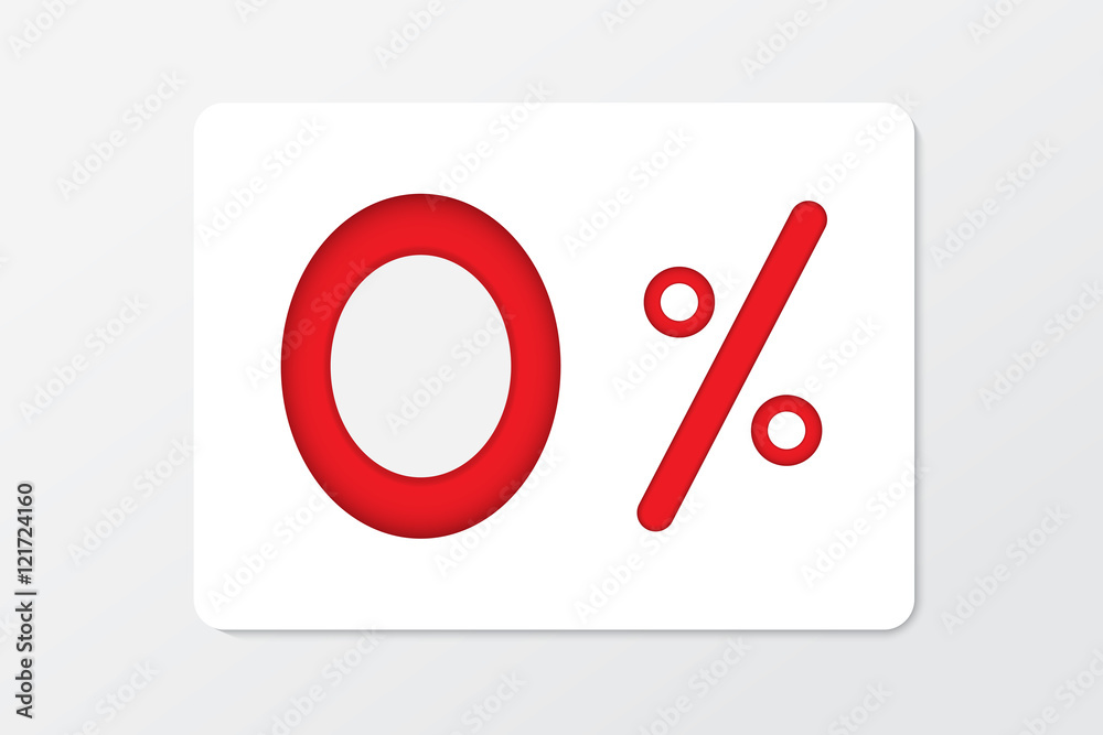 zero percent sign red color cutout paper style Stock Vector | Adobe Stock