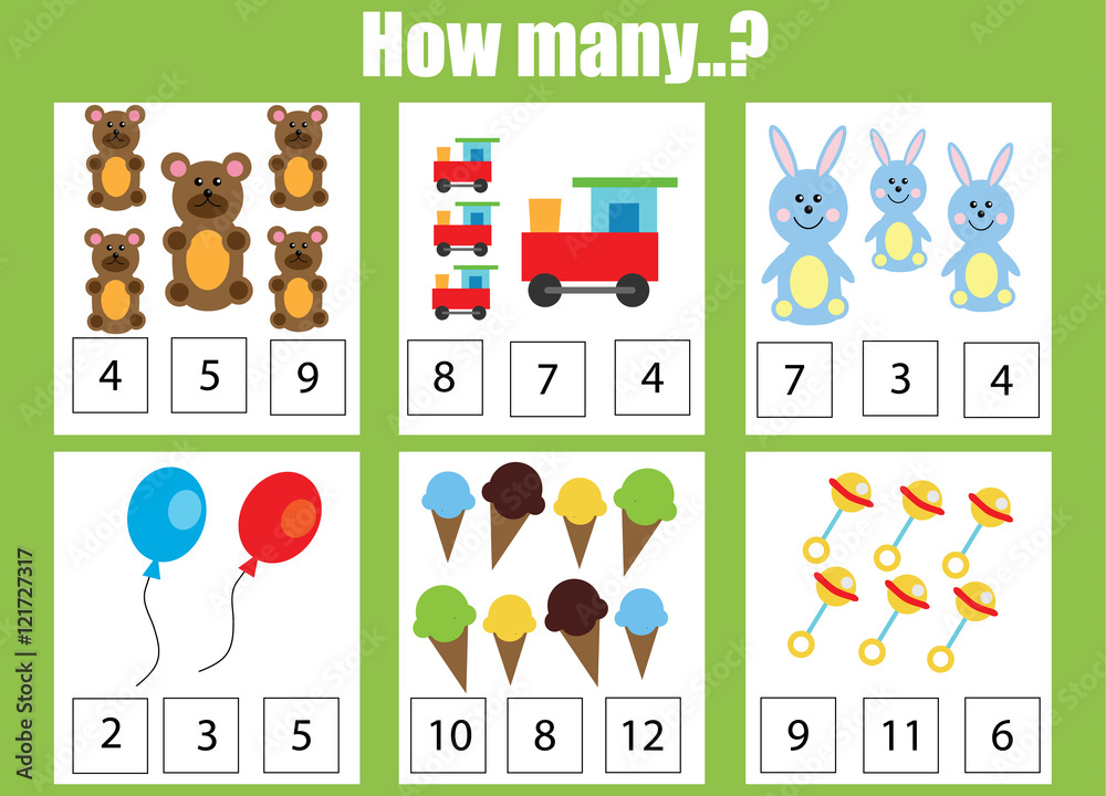 Counting educational children game, kids activity worksheet. How many ...