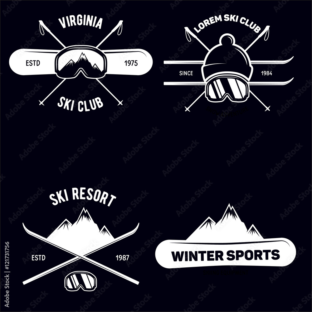 Set of Ski Club. Vintage Mountain winter badges. Outdoor adventure logo ...