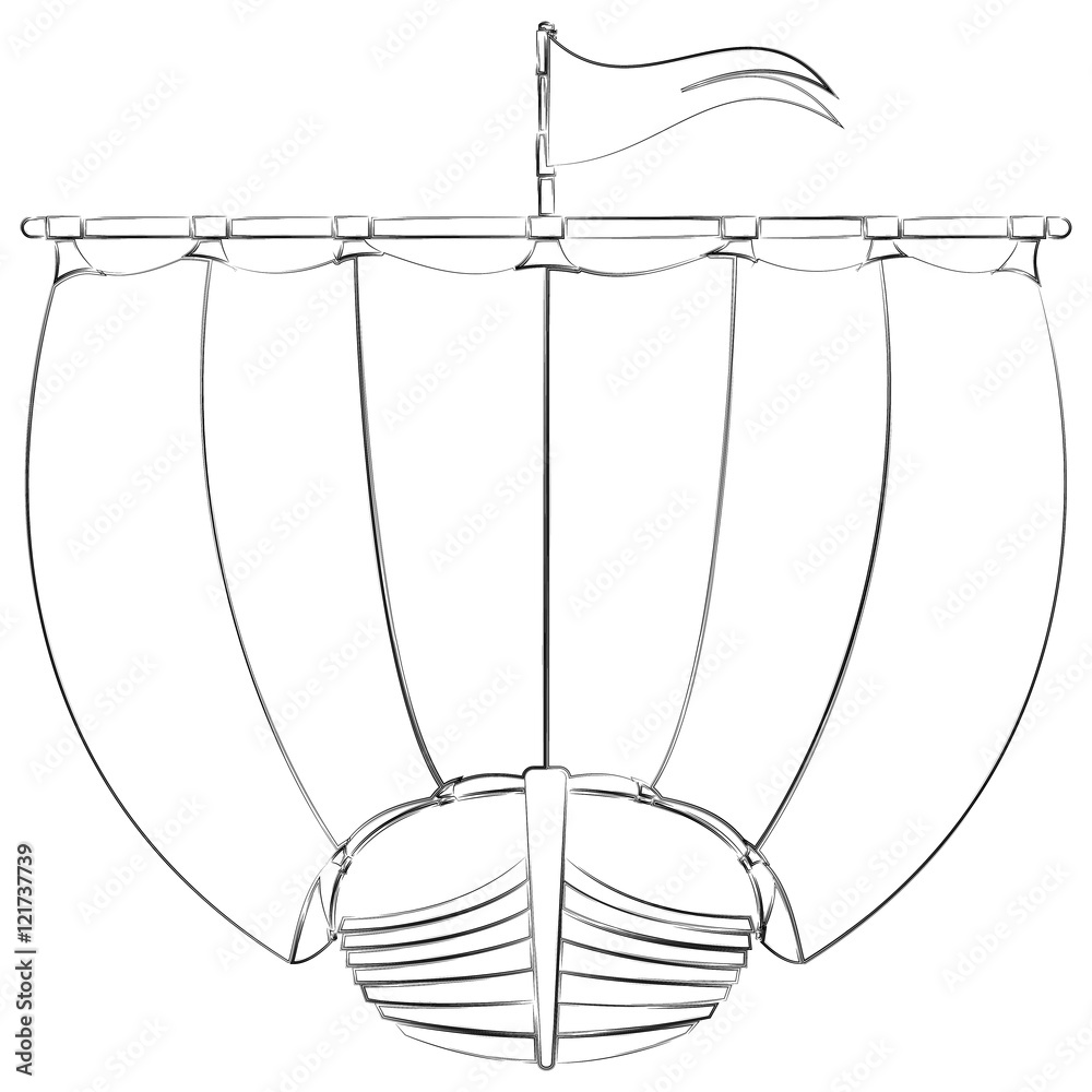 Drakkar icon. Hand-drawn image of ancient wooden ship of Vikings Stock ...