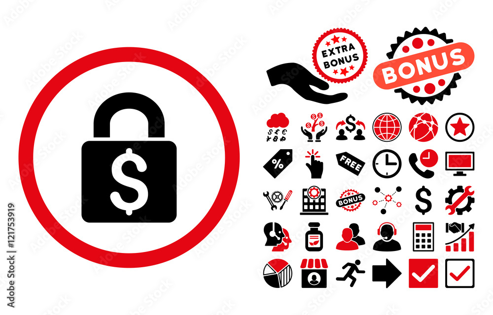 Pay Lock icon with bonus icon set. Vector illustration style is flat ...