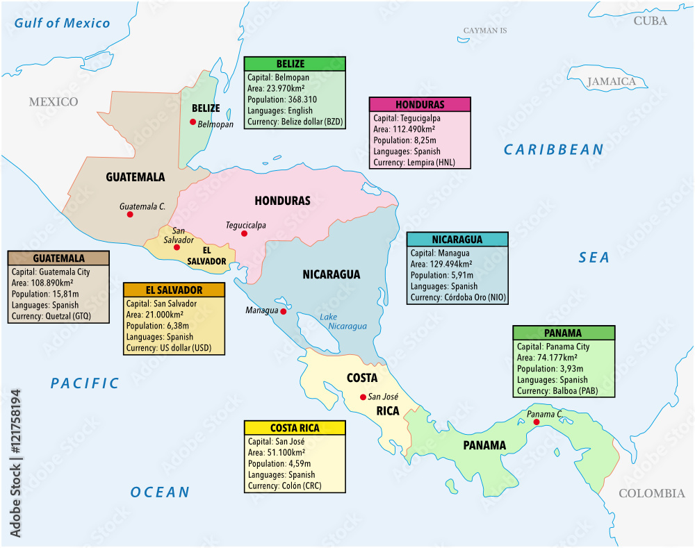 Infographic vector illustration with map of central america Stock ...
