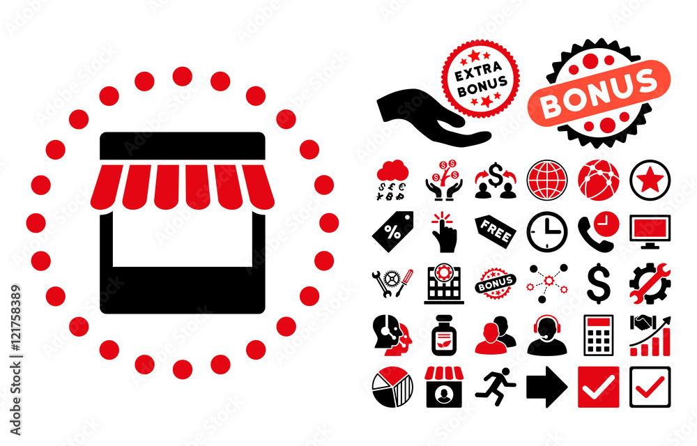 Store icon with bonus pictograph collection. Vector illustration style ...