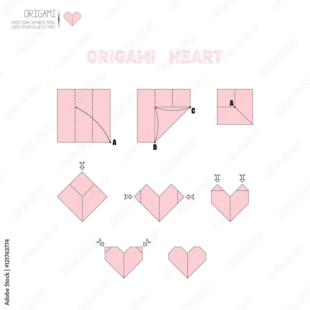 Step By Step Instructions How To Make Origami An Easy Heart Stock