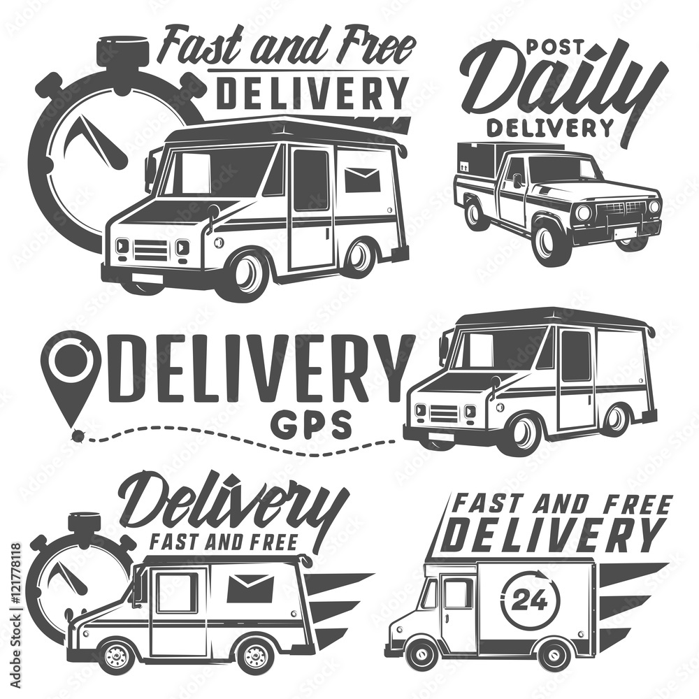 Set of post truck for emblems and logo design. Stock Vector | Adobe Stock