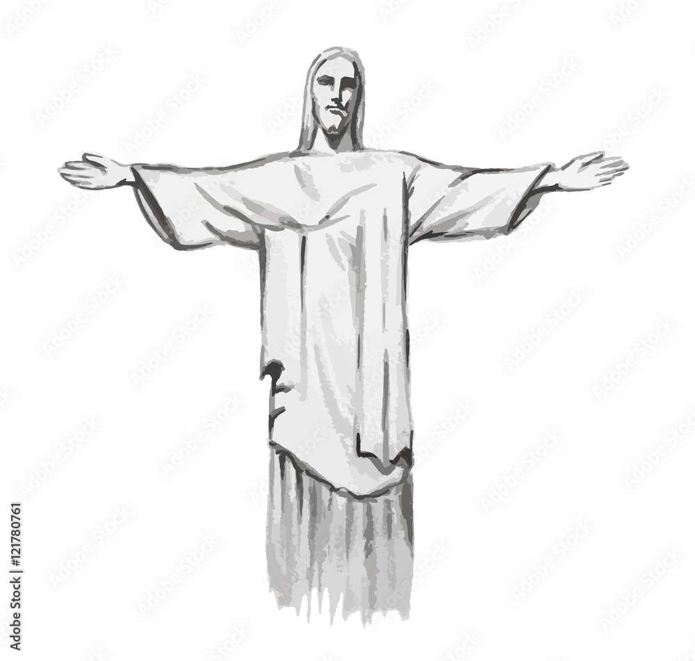Isolated watercolor Christ the redeemer on white background. Symbol of ...